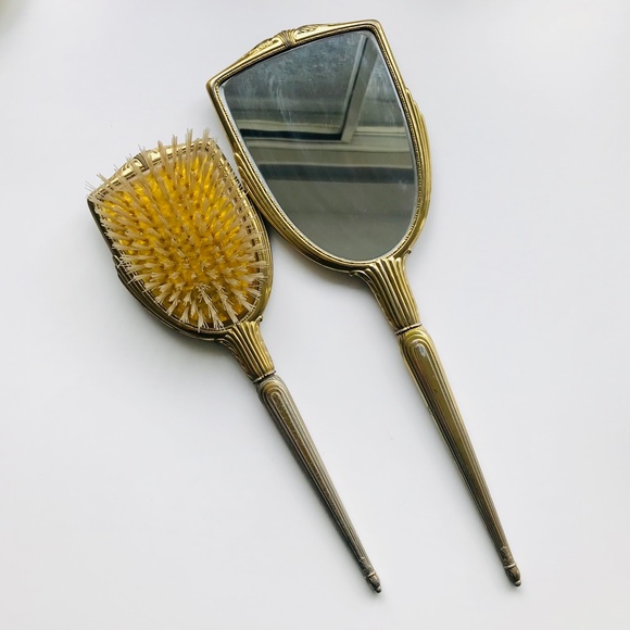 Vintage | Other | Vintage Art Deco Vanity Dresser Hand Mirror Brush Set ...